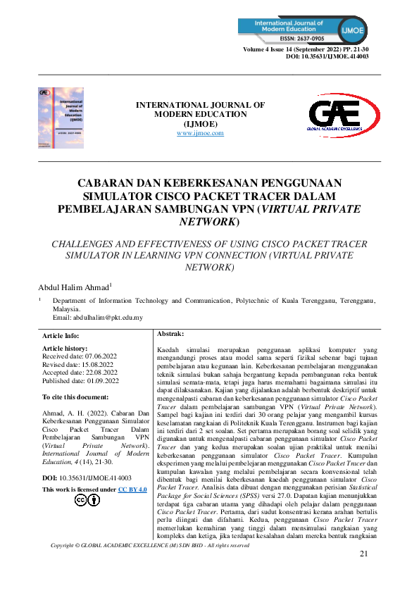 Pdf Challenges And Effectiveness Of Using Cisco Packet Tracer