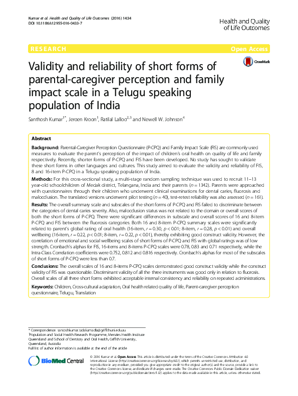 (PDF) Validity and reliability of short forms of parental-caregiver ...