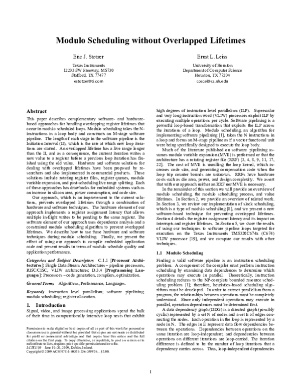 (PDF) Modulo scheduling without overlapped lifetimes