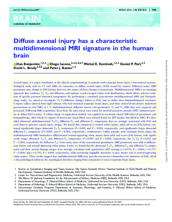 (PDF) Diffuse axonal injury has a characteristic multidimensional MRI ...