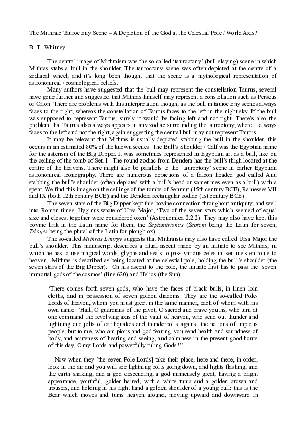 (PDF) The Mithraic Tauroctony Scene -A Depiction of the God at the ...