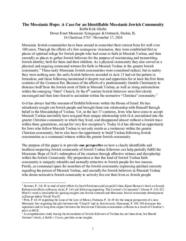 (PDF) The Messianic Hope: A Case for an Identifiable Messianic Jewish ...