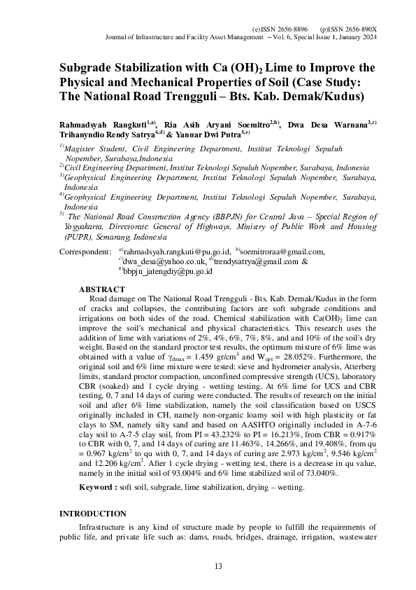 (PDF) Subgrade Stabilization with Ca (OH)2 Lime to Improve the Physical ...