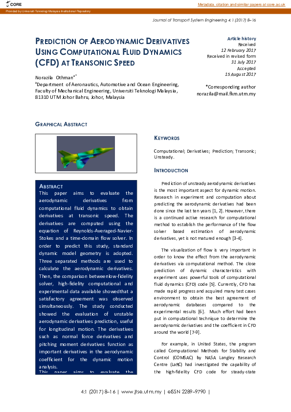 (PDF) Prediction of aerodynamic derivatives using computational fluid dynamics (CFD) at ...