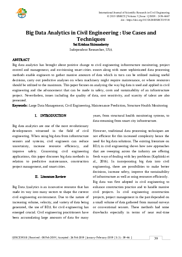 (PDF) Big Data Analytics in Civil Engineering : Use Cases and Techniques