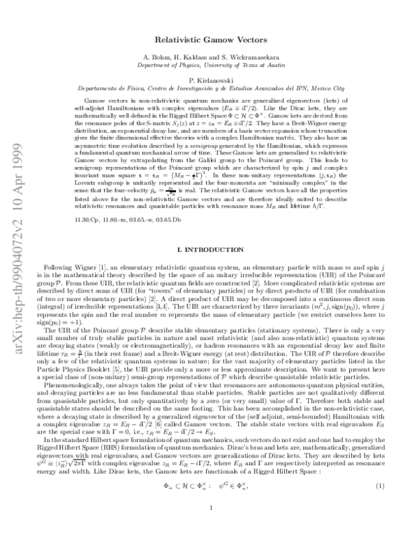 (PDF) Relativistic Gamow Vectors