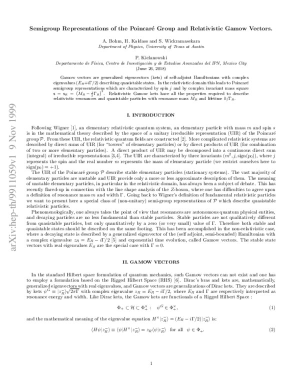(PDF) Semigroup representations of the Poincaré group and relativistic ...