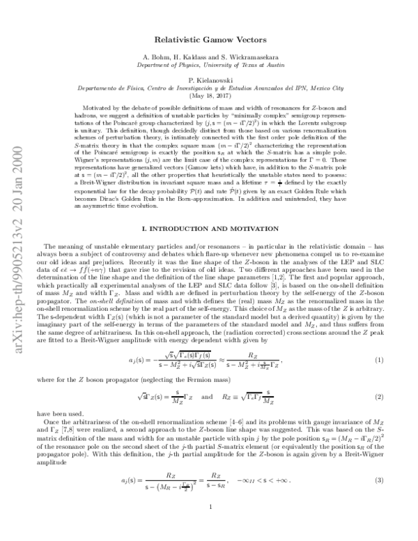 (PDF) Relativistic Gamow Vectors II | Arno Bohm - Academia.edu