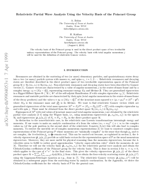 (PDF) Relativistic partial-wave analysis using the velocity basis of ...