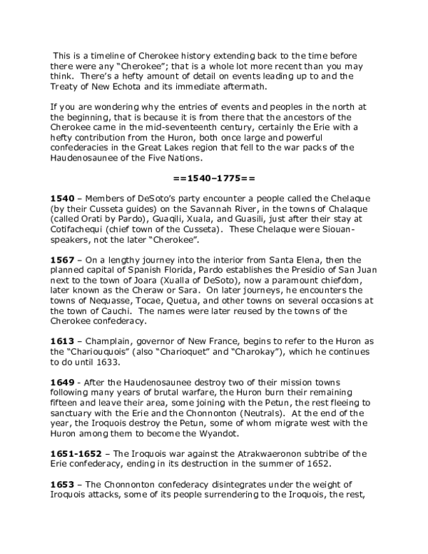 (PDF) Timeline of Cherokee history