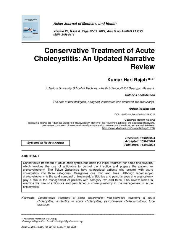 (PDF) Conservative Treatment of Acute Cholecystitis: An Updated ...