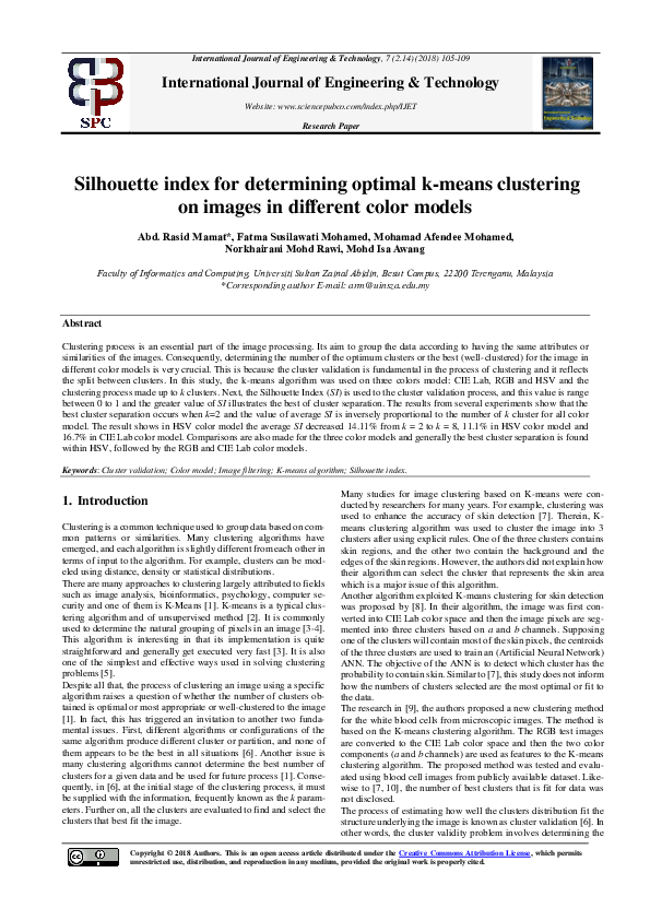 (PDF) Silhouette index for determining optimal k-means clustering on ...