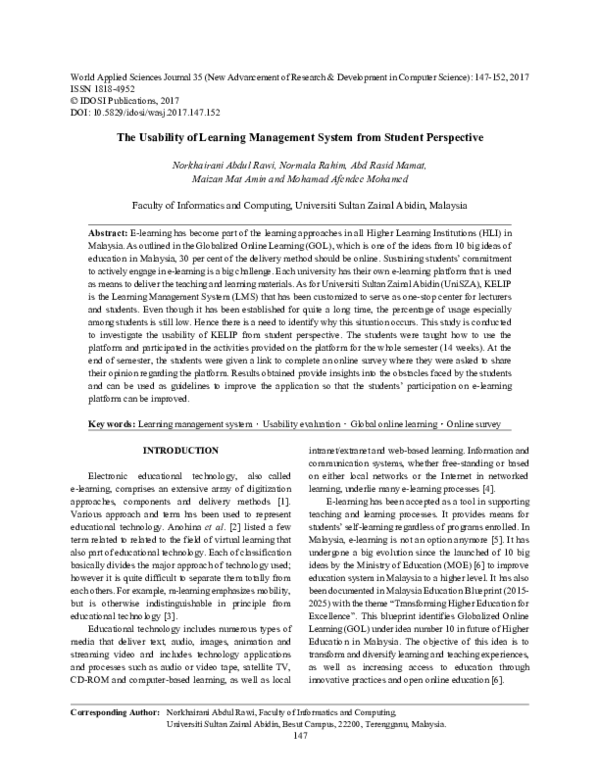 (PDF) The Usability of Learning Management System from Student Perspective