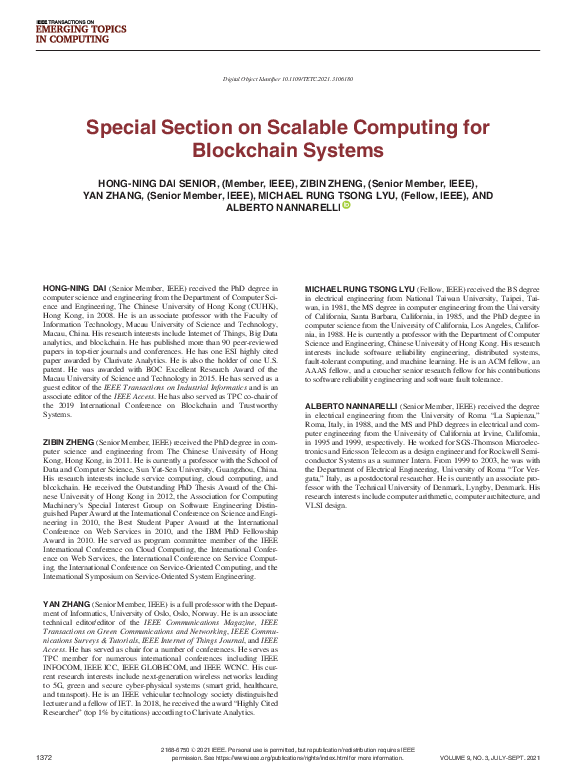 (PDF) Special Section on Scalable Computing for Blockchain Systems