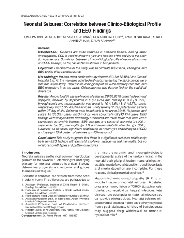 (PDF) Neonatal Seizures: Correlation between Clinico-Etiological ...