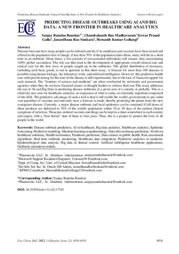 (PDF) PREDICTING DISEASE OUTBREAKS USING AI AND BIG data