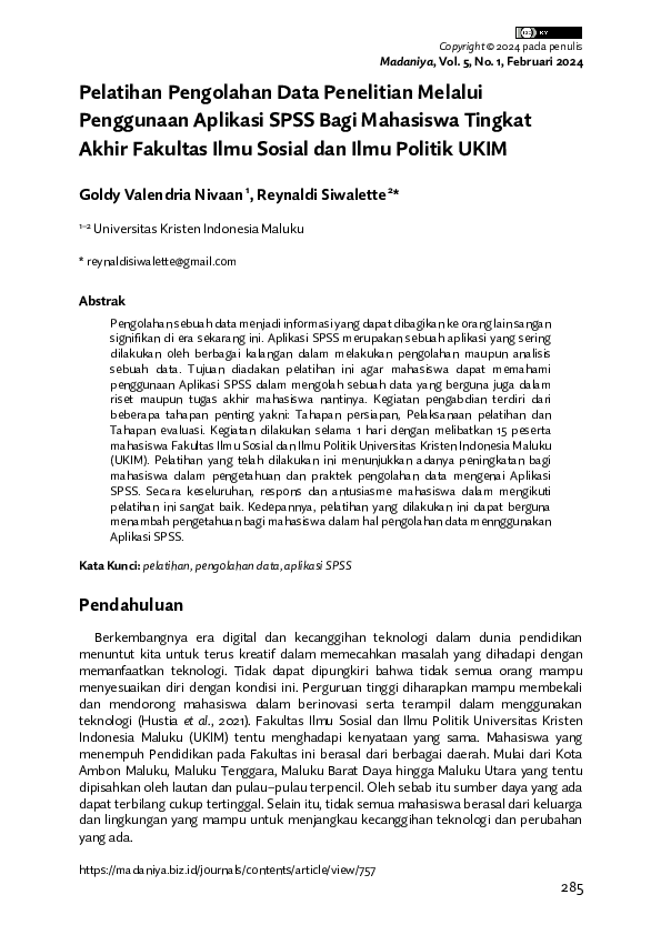 (PDF) Pelatihan Pengolahan Data Penelitian Melalui Penggunaan Aplikasi SPSS Bagi Mahasiswa ...