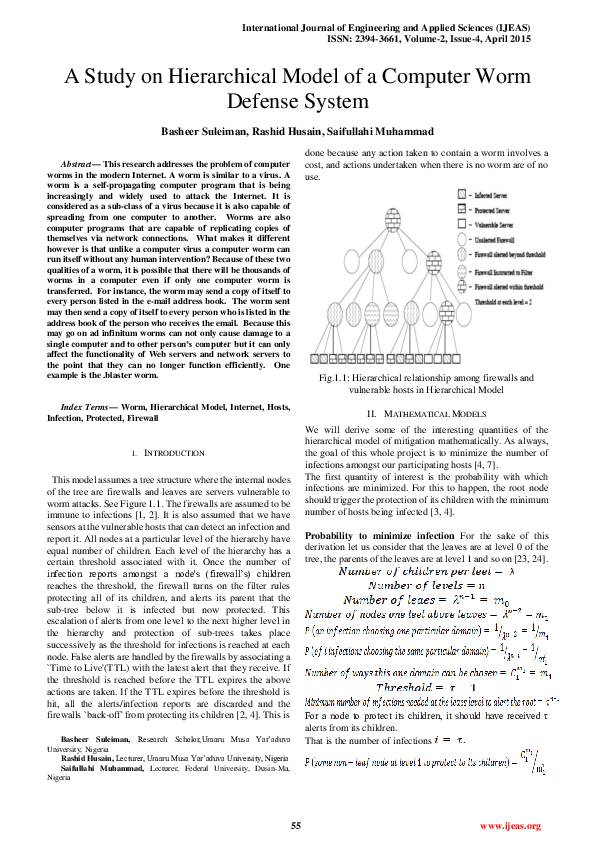 A Study on Hierarchical Model of a Computer Worm Defense System
