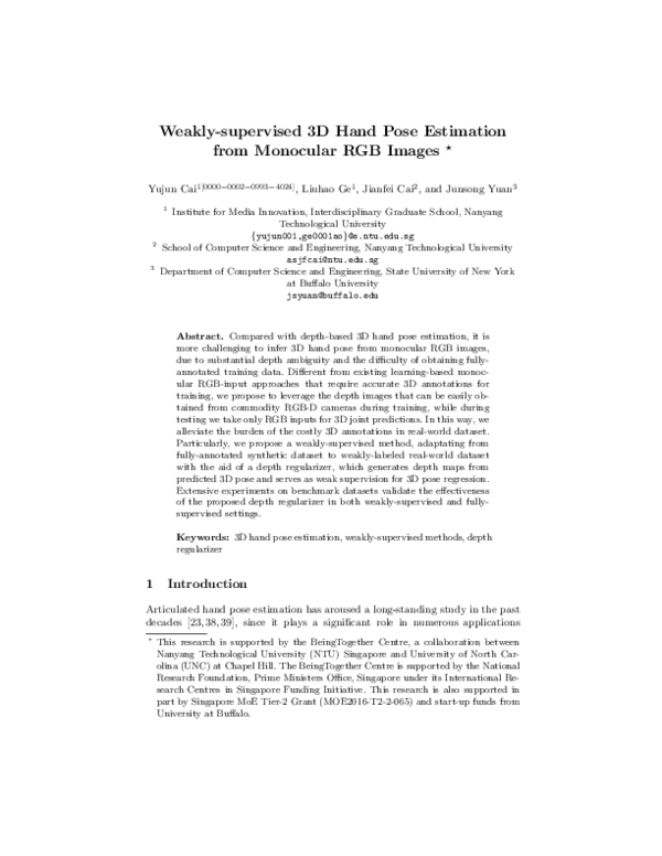 Pdf Weakly Supervised 3d Hand Pose Estimation From Monocular Rgb Images