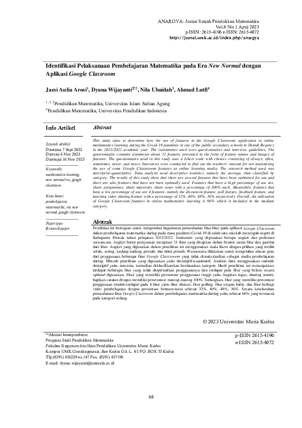 (PDF) Identifikasi pelaksanaan pembelajaran matematika pada era new normal dengan aplikasi ...