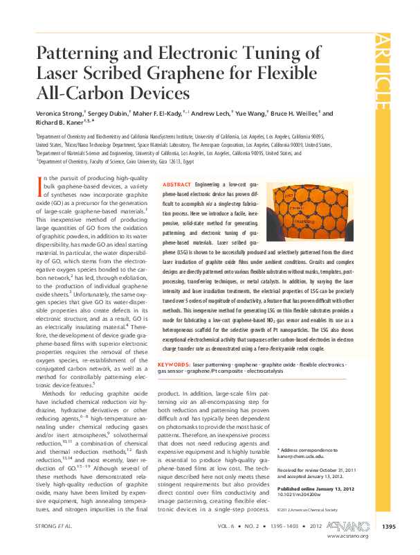 (PDF) Patterning and electronic tuning of laser scribed graphene for ...