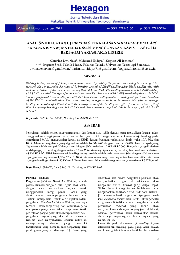 (PDF) Analisis Kekuatan Uji Bending Pengelasan Shielded Metal Arc Welding (Smaw) Material SS400 ...