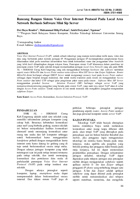 (PDF) Rancang Bangun Sistem Voice Over Internet Protocol Pada Local Area Network Berbasis ...