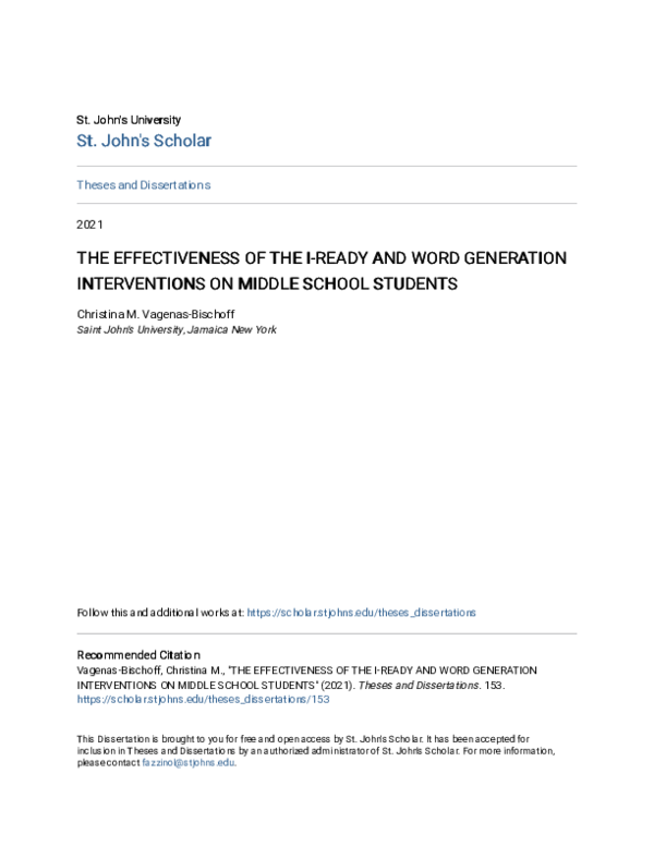 (PDF) The Effectiveness of the I-Ready and Word Generation ...