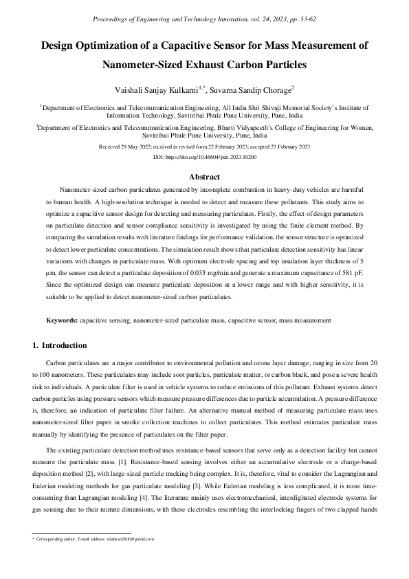 (PDF) Design Optimization of a Capacitive Sensor for Mass Measurement of Nanometer-Sized Exhaust ...