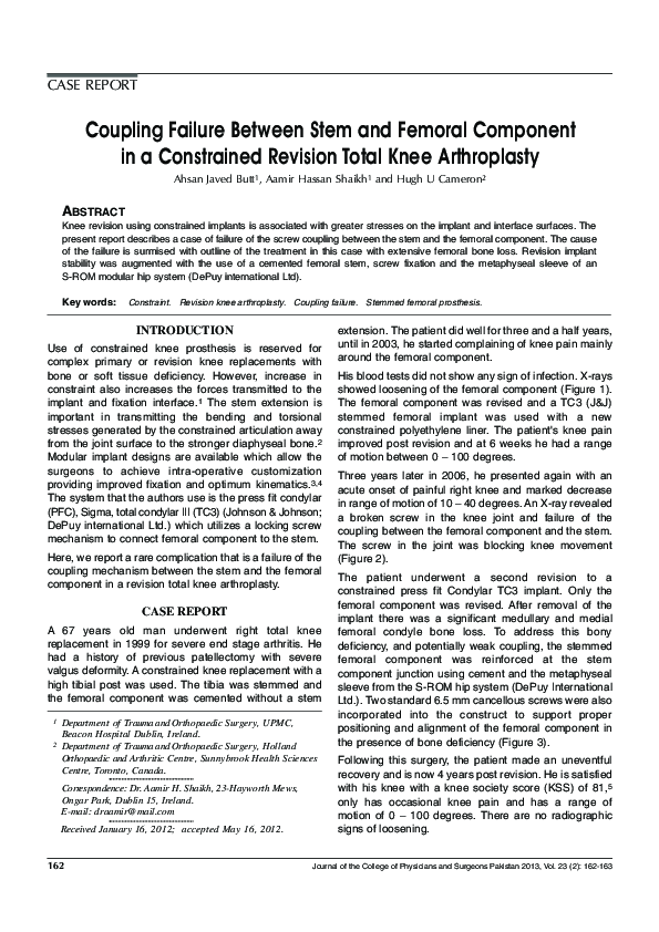 (PDF) Coupling failure between stem and femoral component in a ...