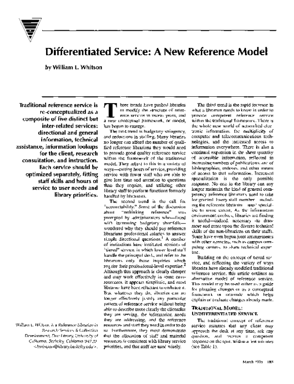 (PDF) Differentiated service: A new reference model