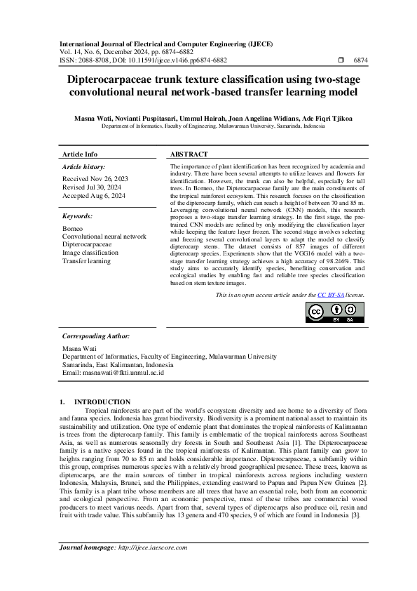 (PDF) Dipterocarpaceae trunk texture classification using two-stage convolutional neural network ...