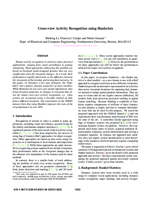 (PDF) Cross-view activity recognition using Hankelets