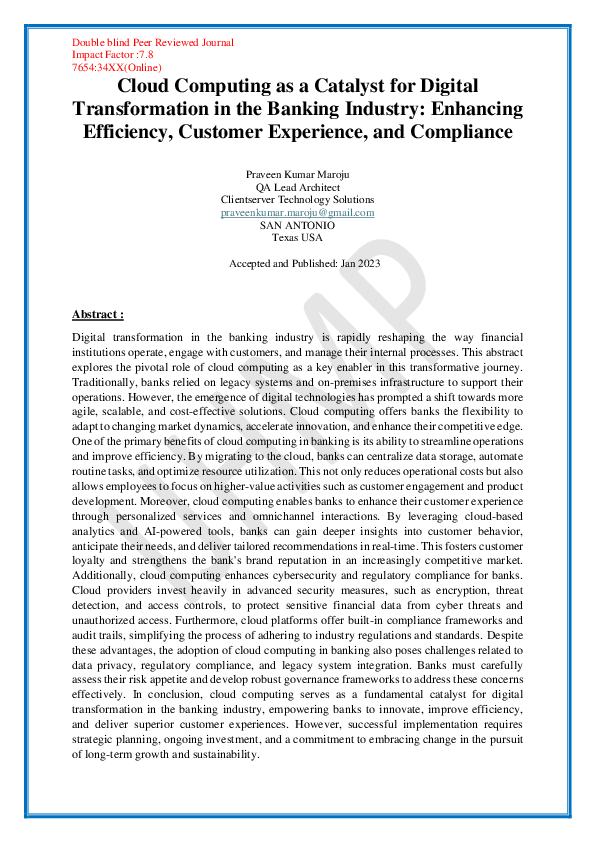 (PDF) Cloud Computing as a Catalyst for Digital Transformation in the Banking Industry ...