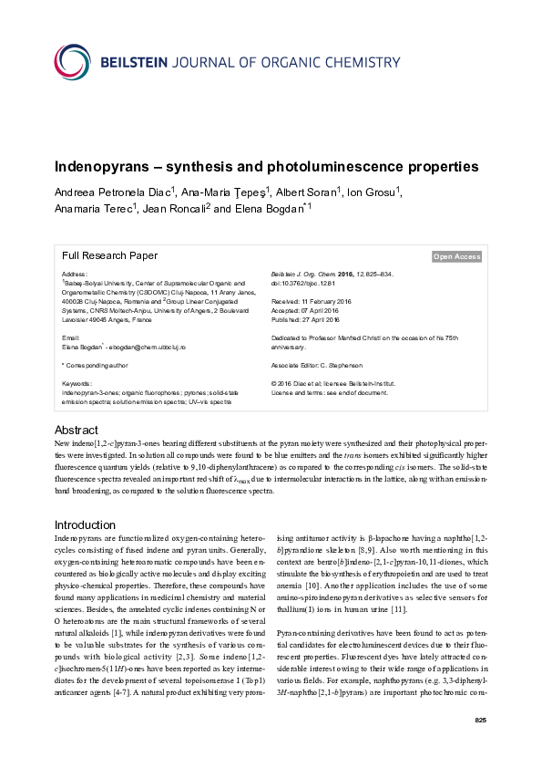 (PDF) Indenopyrans – synthesis and photoluminescence properties