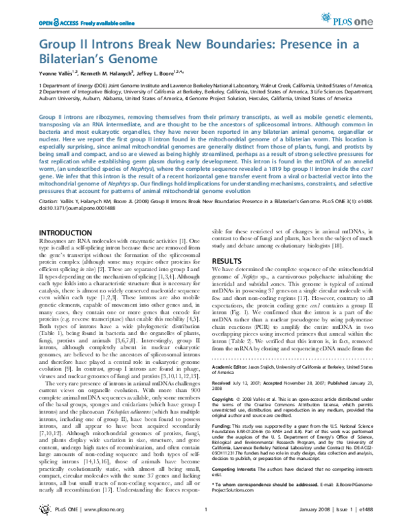 (PDF) Group II Introns Break New Boundaries: Presence in a Bilaterian's ...