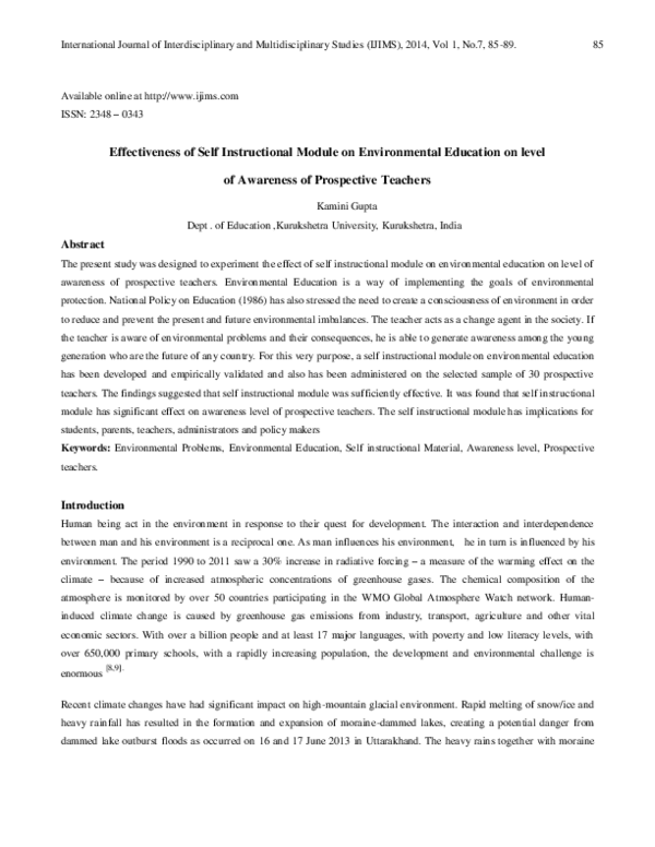 (PDF) Effectiveness of Self Instructional Module on Environmental ...