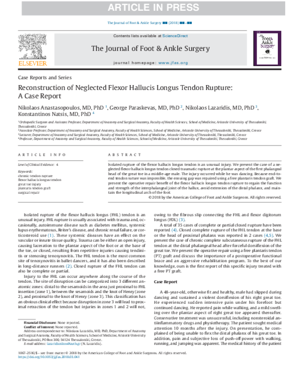 (PDF) Reconstruction of Neglected Flexor Hallucis Longus Tendon Rupture ...