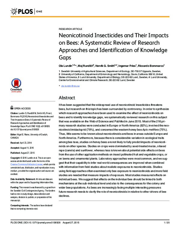 (PDF) Neonicotinoid Insecticides and Their Impacts on Bees: A Systematic Review of Research ...