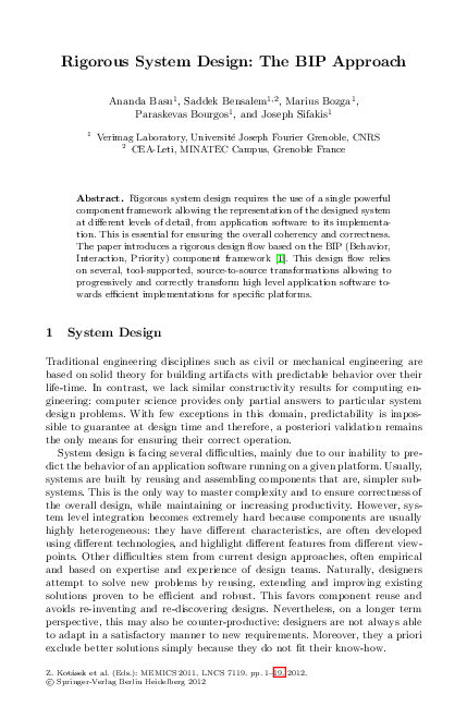 (PDF) Rigorous System Design: The BIP Approach