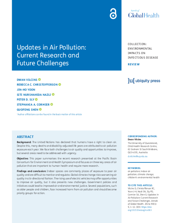 (PDF) Updates in Air Pollution: Current Research and Future Challenges