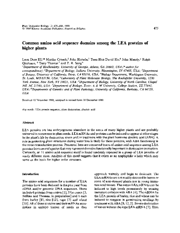 (PDF) Common amino acid sequence domains among the LEA proteins of ...