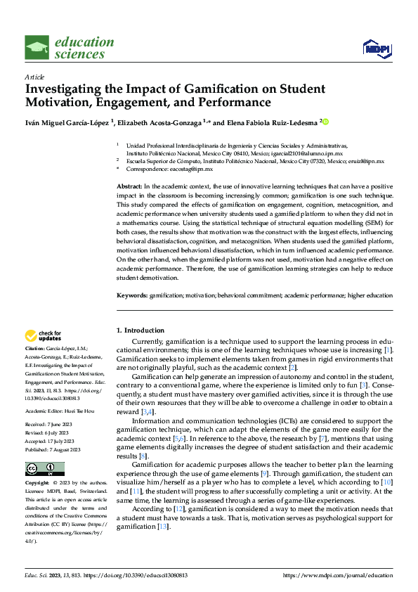 (PDF) Investigating the Impact of Gamification on Student Motivation, Engagement, and Performance
