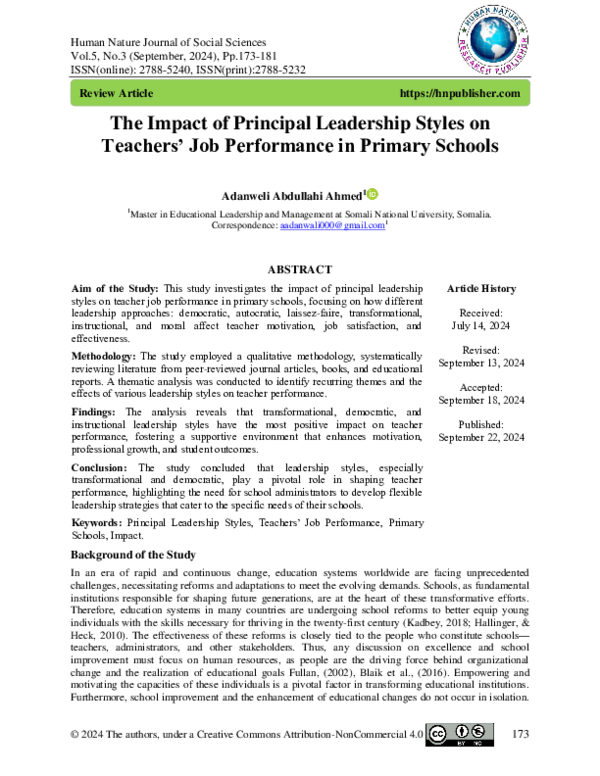 (PDF) The Impact of Principal Leadership Styles on Teachers’ Job ...
