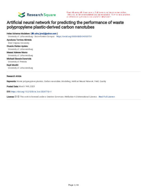 (PDF) Artificial neural network for predicting the performance of waste polypropylene plastic ...