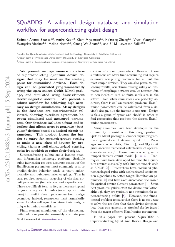 (PDF) SQuADDS: A validated design database and simulation workflow for superconducting qubit design