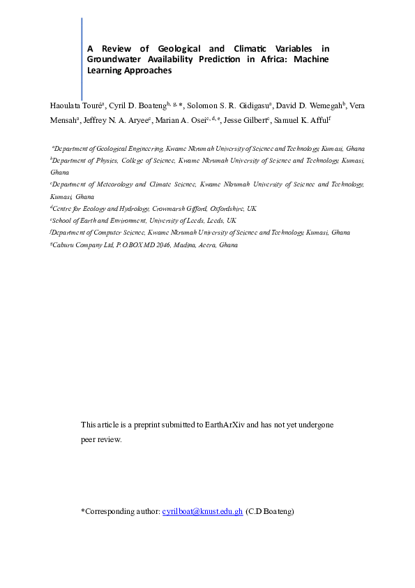 (PDF) A Review of Geological and Climatic Variables in Groundwater Availability Prediction in ...