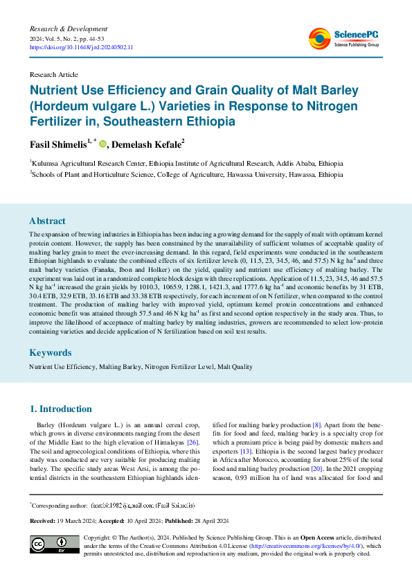 (PDF) Nutrient Use Efficiency and Grain Quality of Malt Barley (Hordeum ...