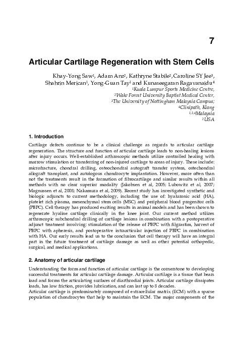 (PDF) 7 Articular Cartilage Regeneration with Stem Cells