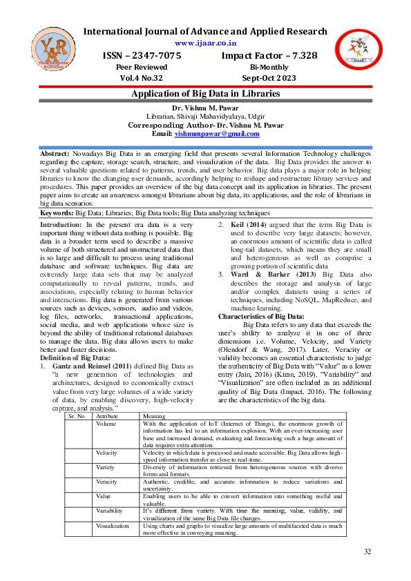 (PDF) Application of Big Data in Libraries